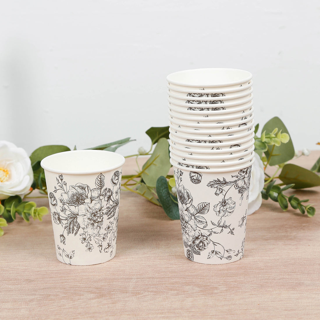 Paper Cups 9oz 50-Pack French Toile Print Black | eFavormart