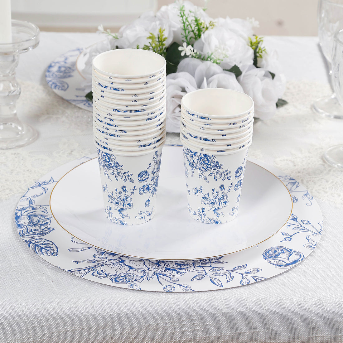 Paper Cups 9oz 50-Pack French Toile Print Blue | eFavormart