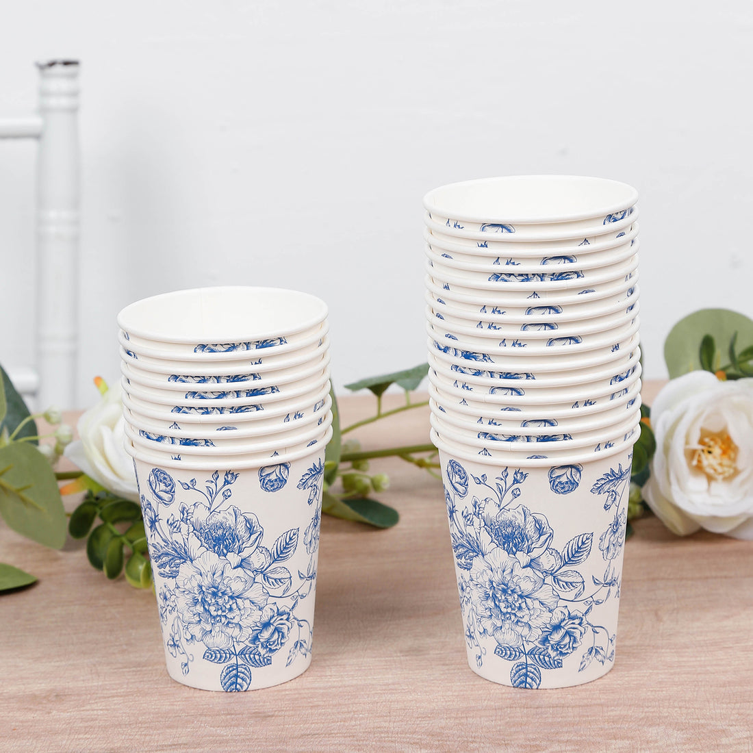 Paper Cups 9oz 50-Pack French Toile Print Blue | eFavormart