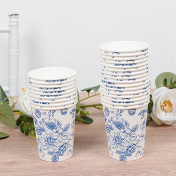Paper Cups 9oz 50-Pack French Toile Print Blue | eFavormart