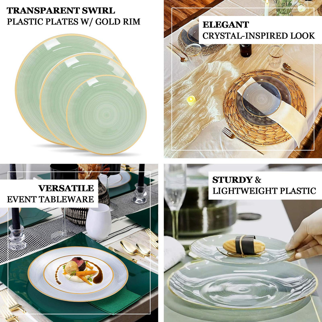 Plastic Plates 10" Round Dusty Blue w/ Gold Rim | eFavormart