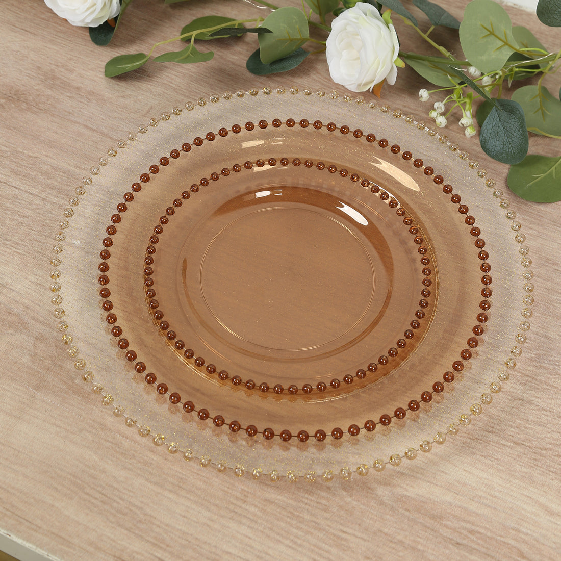 10" Amber Gold Plates with Gold Rim, 10-Pack | eFavormart