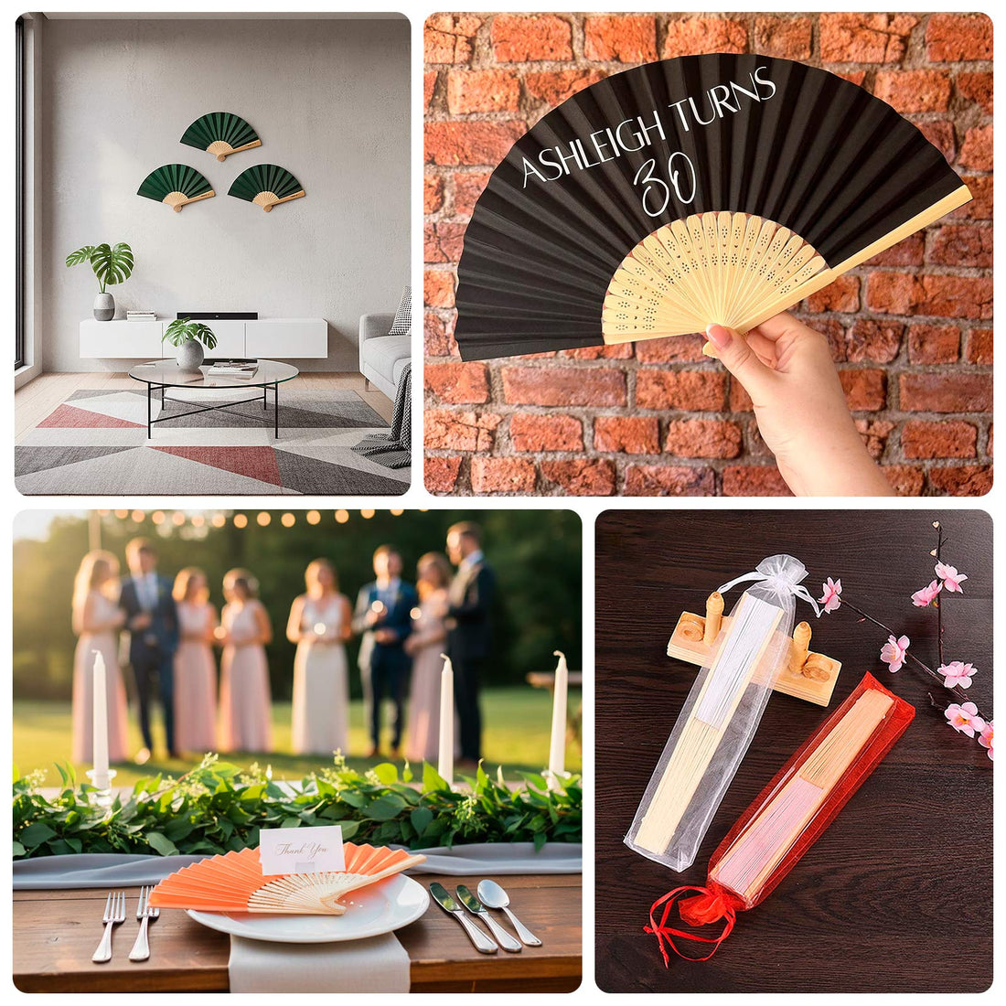 5-Pack Red Asian Silk Folding Fans | eFavormart