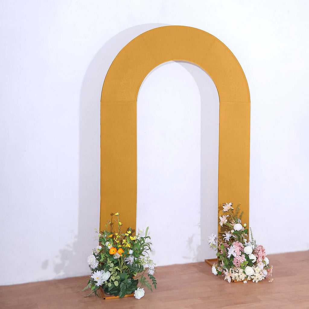 Gold Spandex Fitted Open Arch Backdrop Cover Double-Sided U-Shape