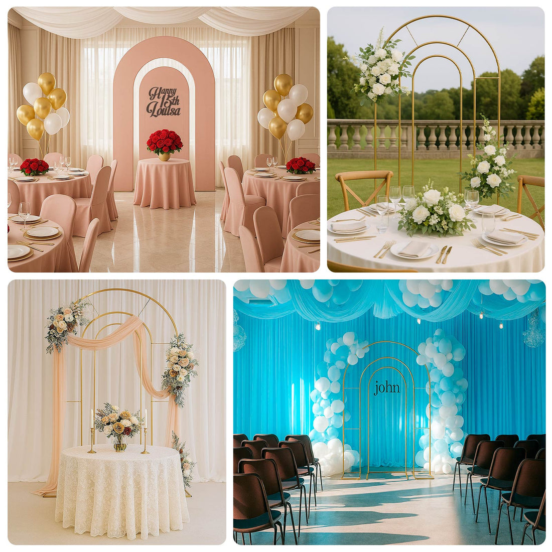 6ft & 8ft Gold Metal Double Arch Backdrop | eFavormart