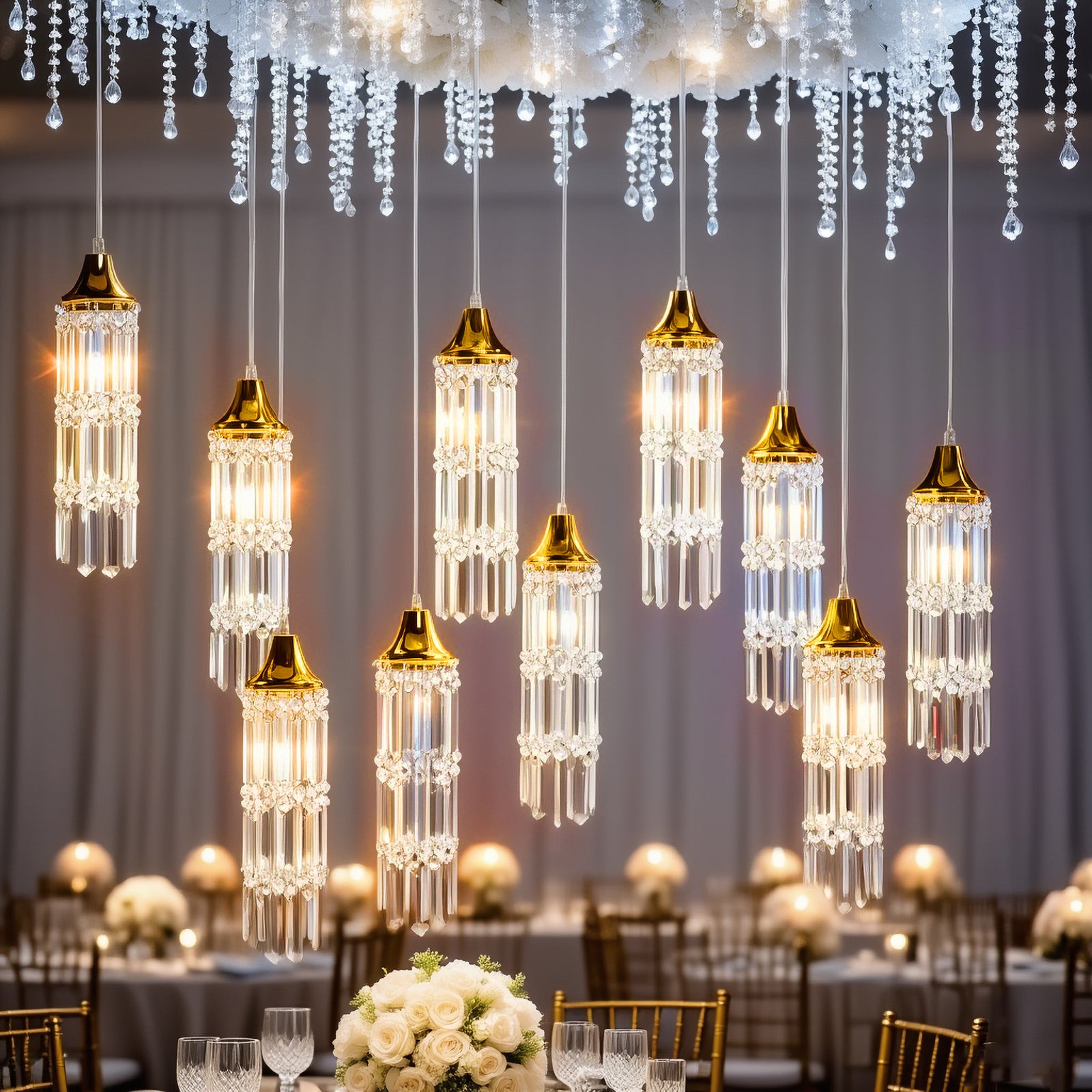 LED Crystal String Lights Gold Bell Frame | eFavormart