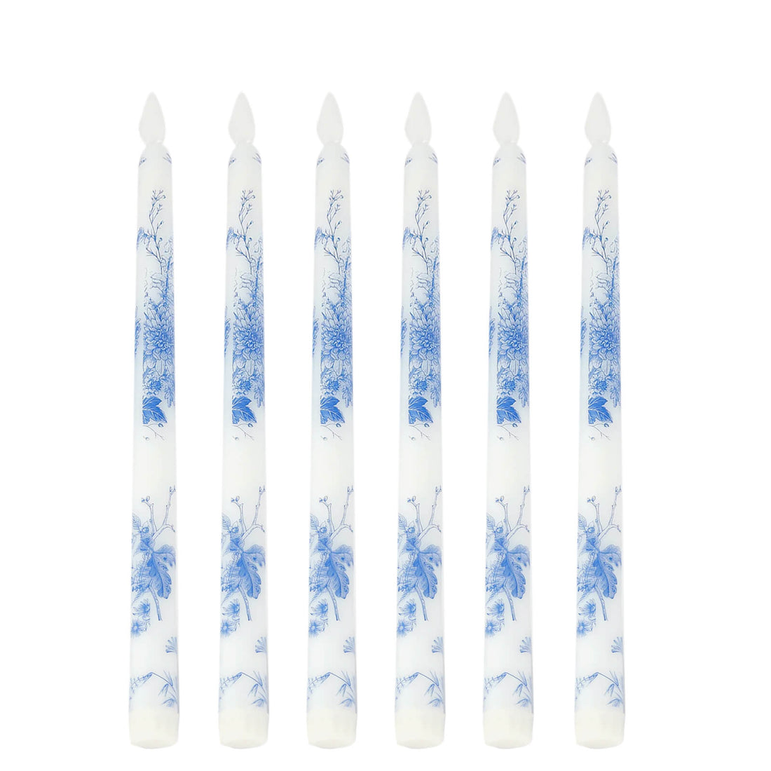 LED Taper Candles 6pk 11" French Toile Blue | eFavormart