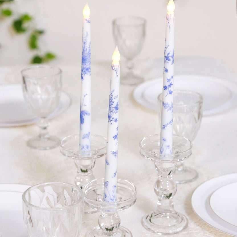 LED Taper Candles 6pk 11" French Toile Blue | eFavormart