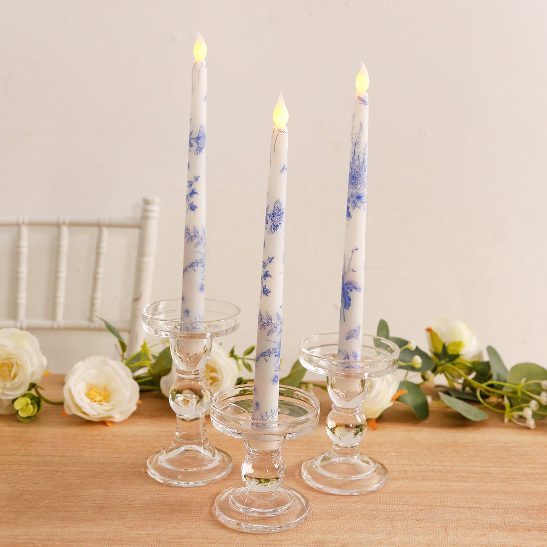 LED Taper Candles 6pk 11" French Toile Blue | eFavormart