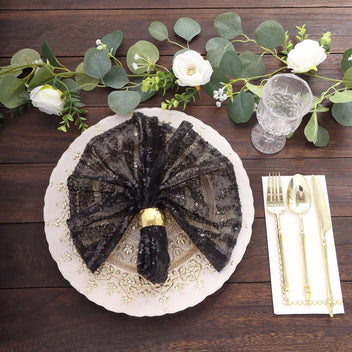 Diamond Sequin Napkin 20"x20" Black | eFavormart