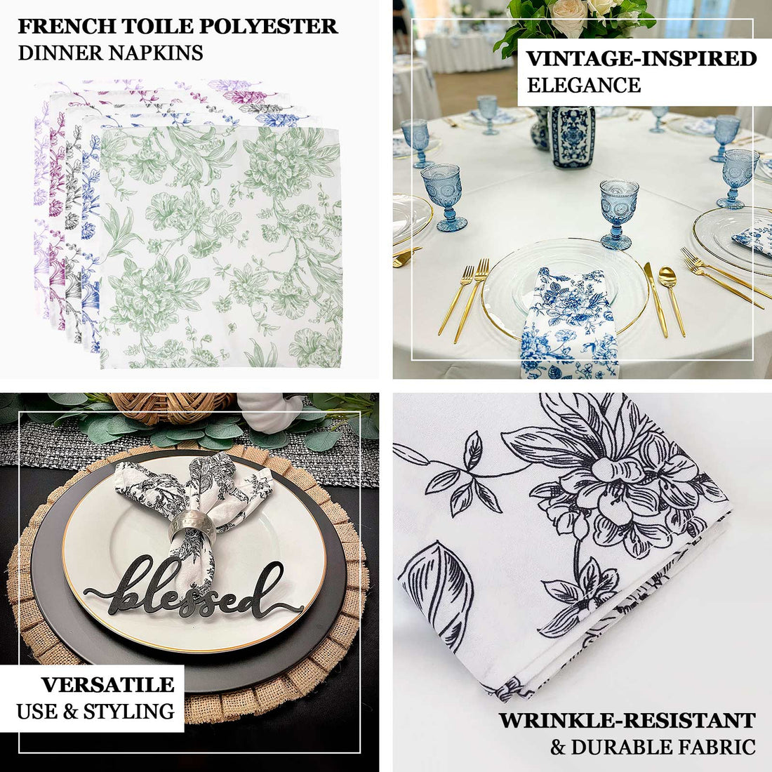 French Toile Cloth Napkins Lavender Polyester | eFavormart