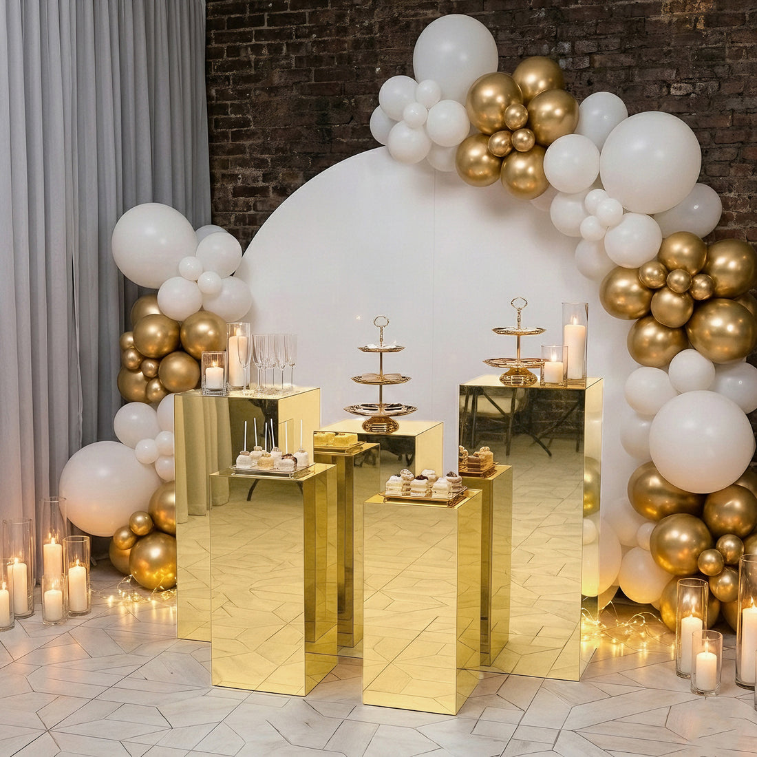 Set of 5 Acrylic Pedestal Risers Gold Mirror | eFavormart