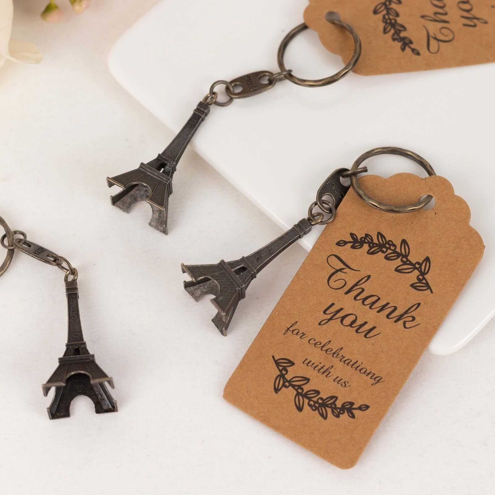 10-Pack Bronze Eiffel Tower Keychains | eFavormart.com