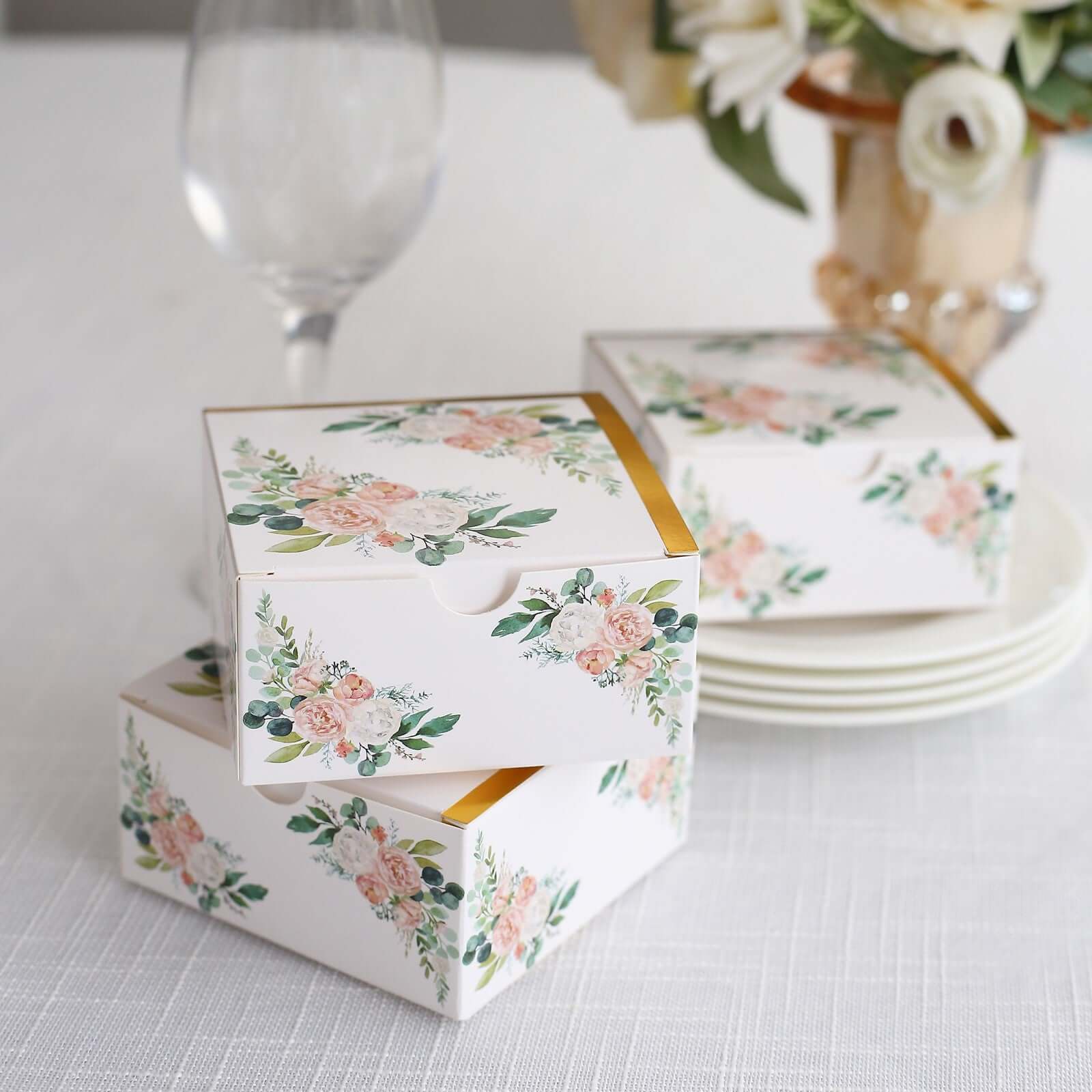 25-Pack White Pink Peony Gift Boxes 4x4x2 | eFavormart.com