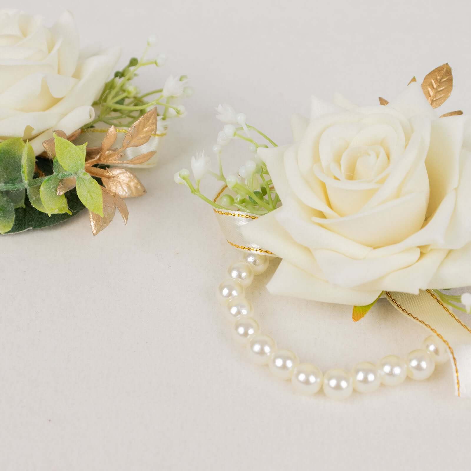 White Silk Rose Wrist Corsage 2-Pack | eFavormart.com