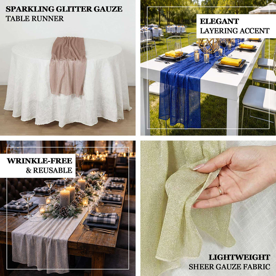Glitter Gauze Table Runner 27"x120" Gold | eFavormart