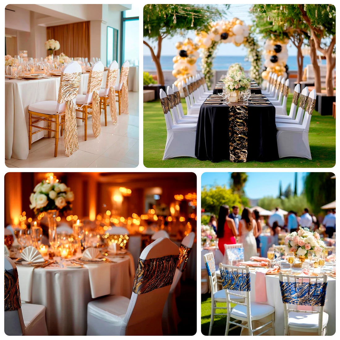 Wave Sequins Chair Sash Bands Black/Gold | eFavormart