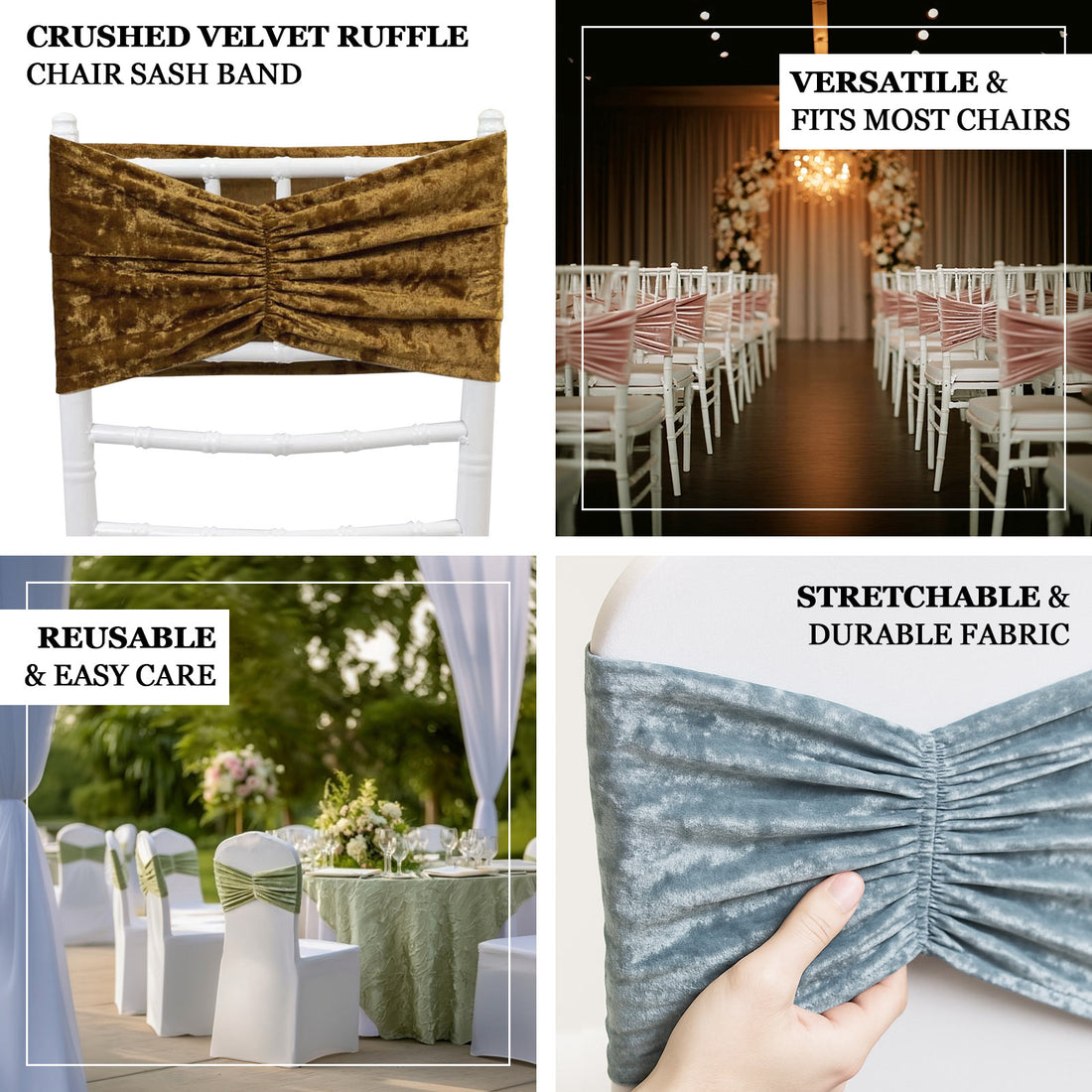 5 Pack Crushed Velvet Chair Sashes Beige | eFavormart