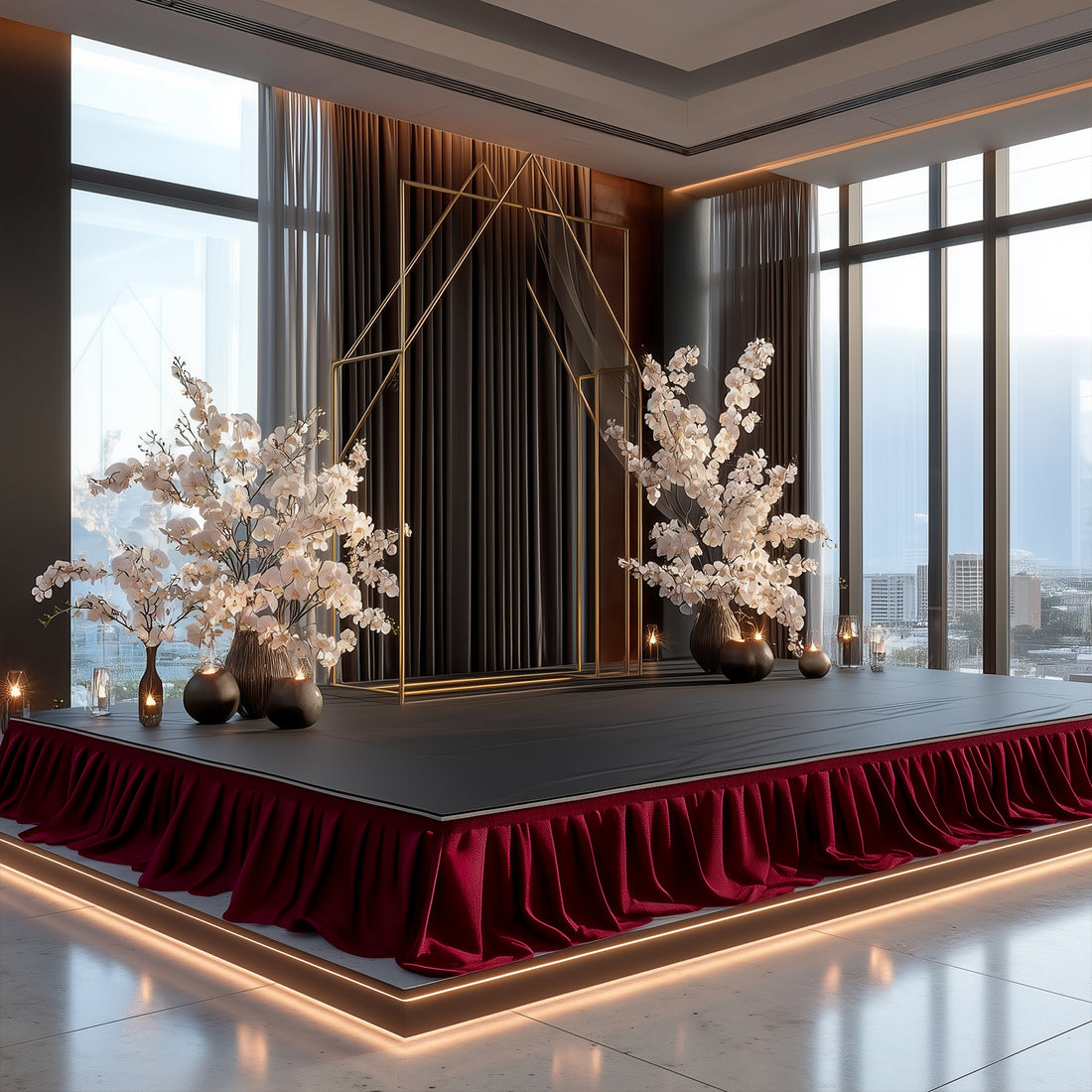 Stage Skirting Polyester Burgundy 16"x10ft| eFavormart