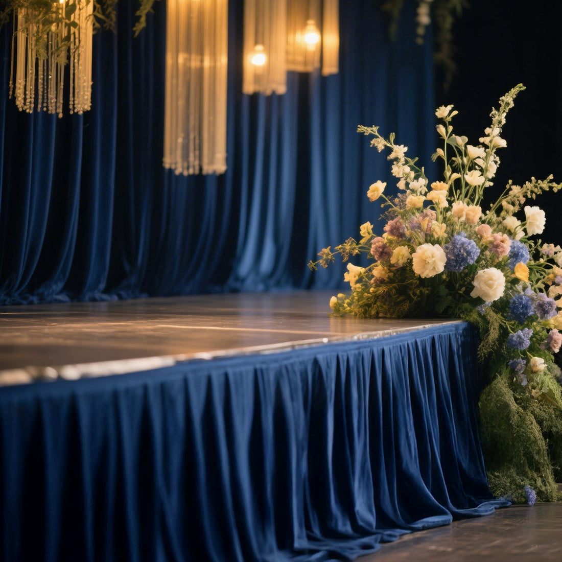Stage Skirting Polyester Navy Blue 36"x20ft | eFavormart