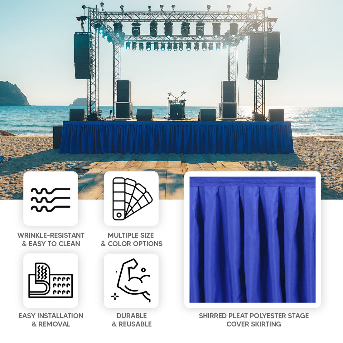 Stage Skirting Polyester Royal Blue 24"x20ft | eFavormart