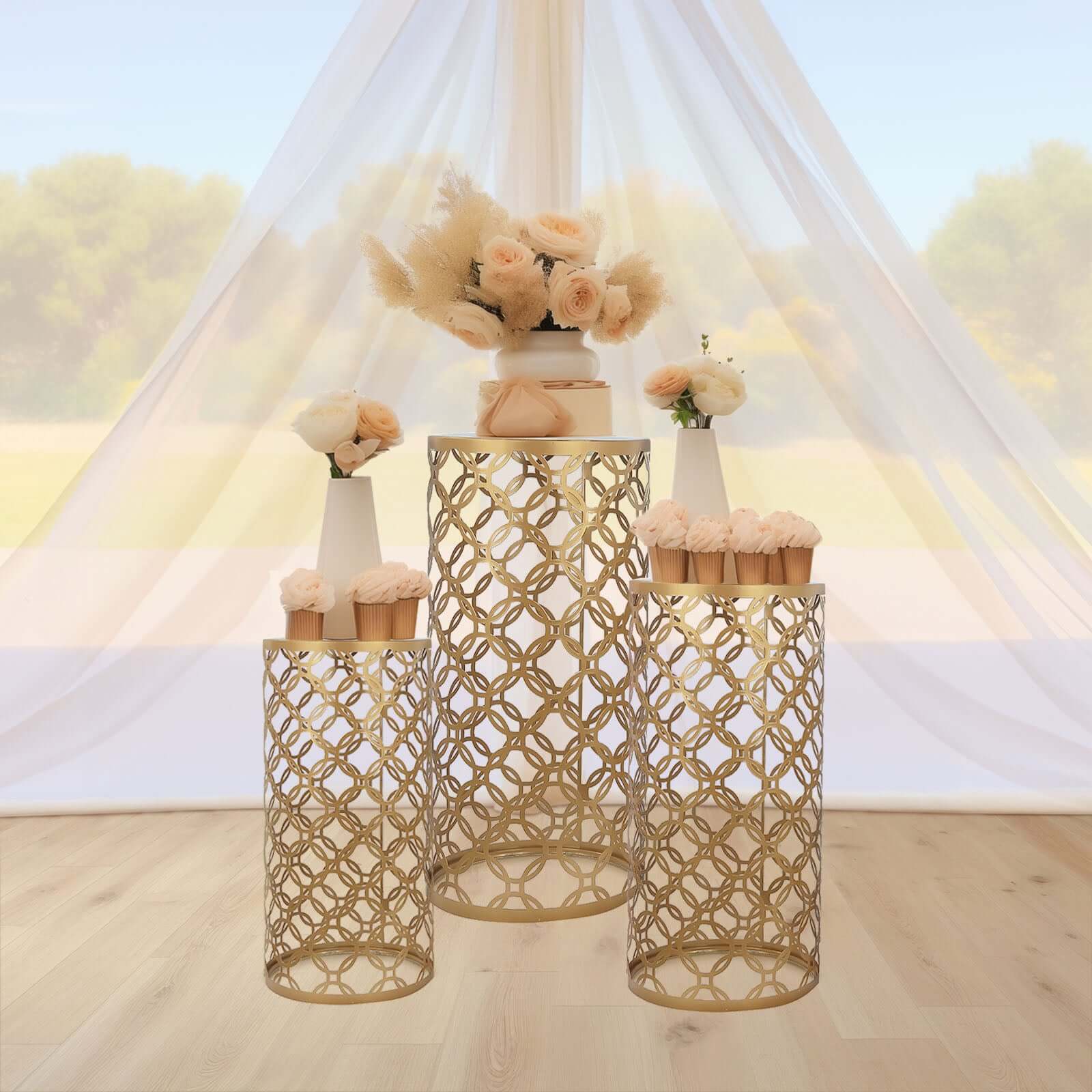 Gold Metal Cylinder Plinth Stands | eFavormart.com