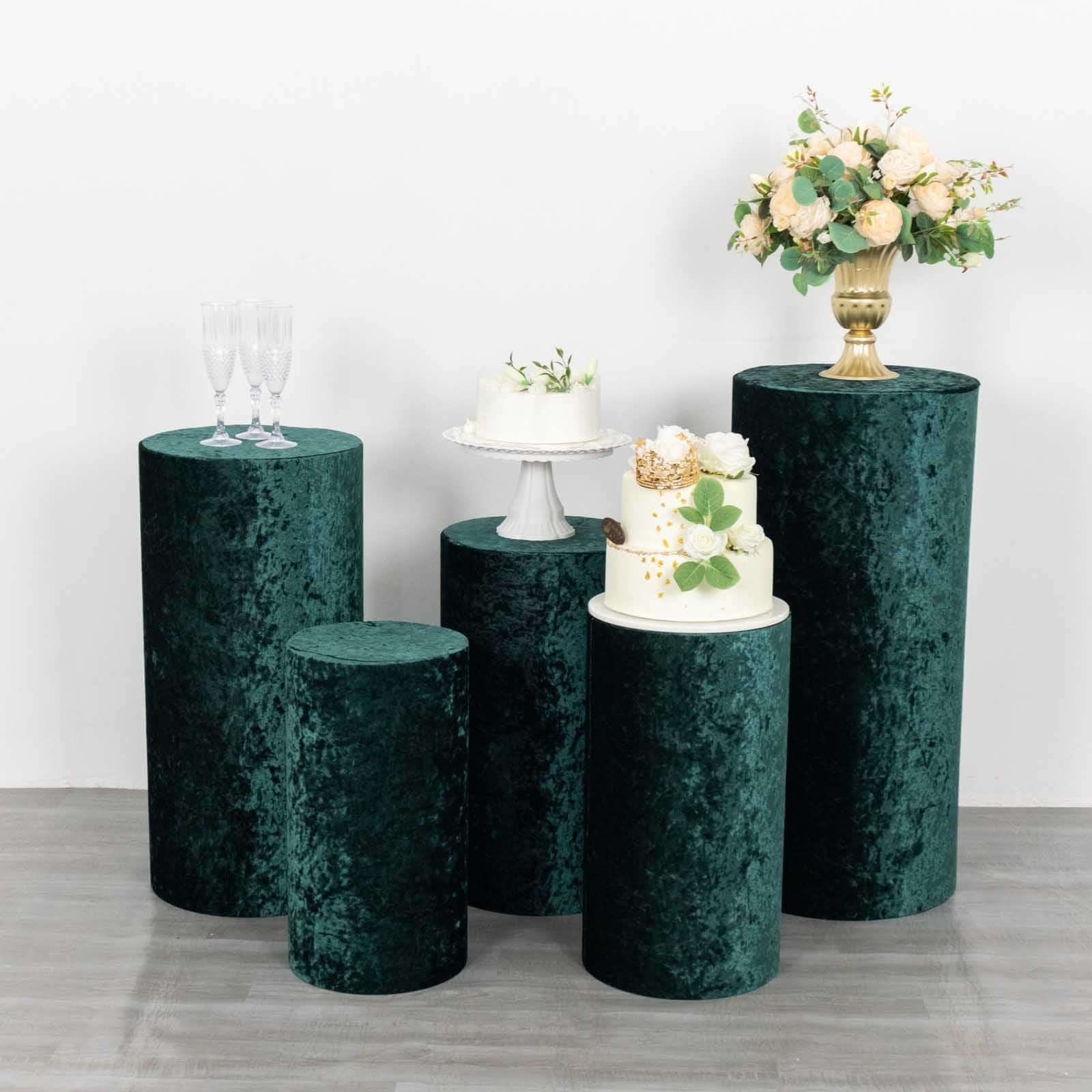 5 Green Crushed Velvet Cylinder Pillar Prop Covers | eFavormart.com