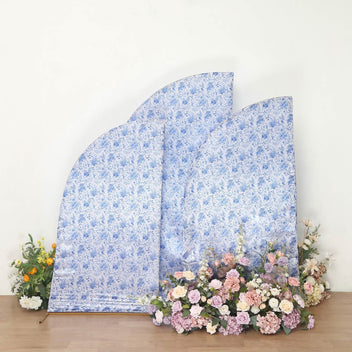 Half Moon White & Blue Satin Chiara Backdrop Stand Covers | eFavormart