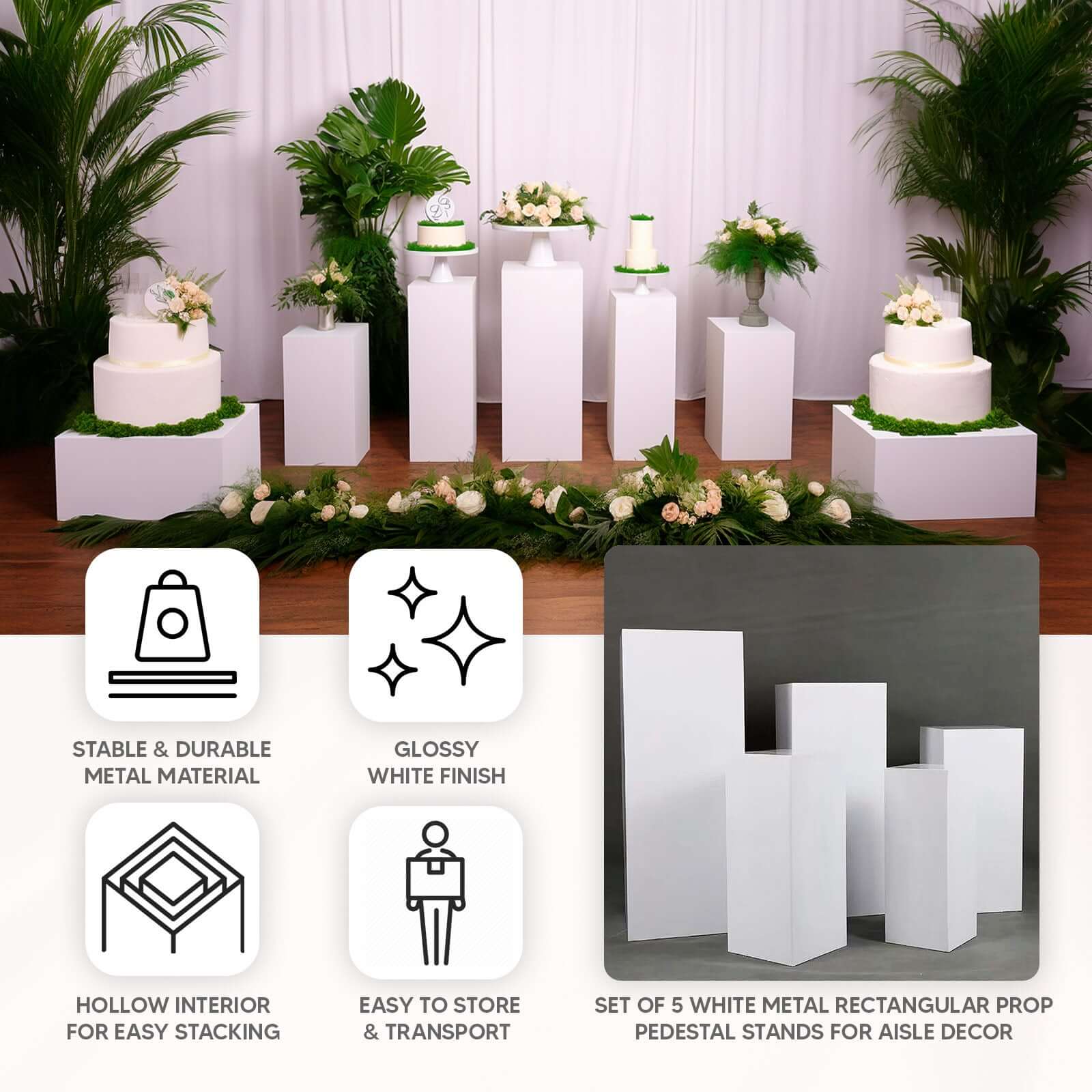 White Metal Rectangular Prop Pedestal Stands Set | eFavormart.com