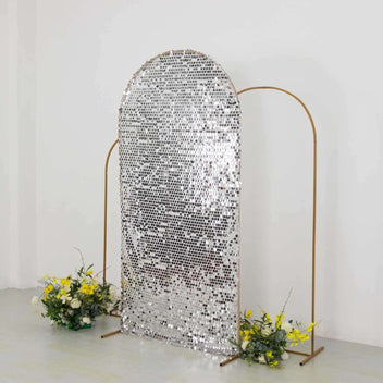 Round Top Silver Sequin Chiara Backdrop Stand Cover | eFavormart