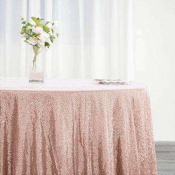 Sequin Round Tablecloth 136" Rose Gold | eFavormart