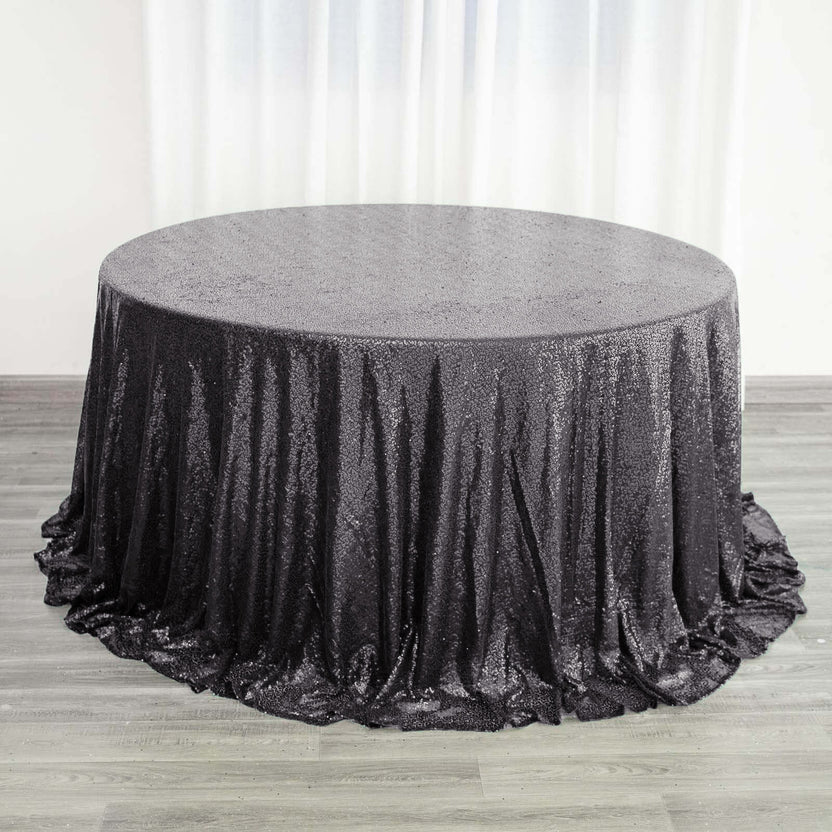 Sequin Round Tablecloth 136" Black | eFavormart