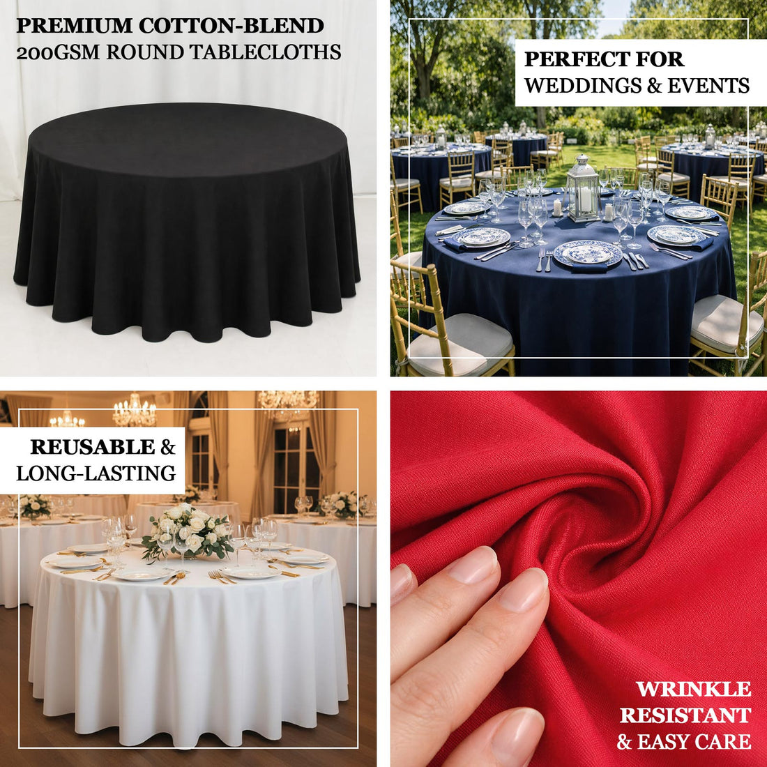 Cotton Blend Round Tablecloth 132" Navy | eFavormart