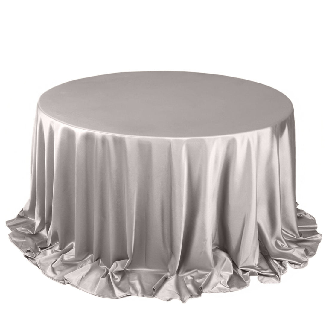 Premium Scuba Round Tablecloth 132" Silver | eFavormart