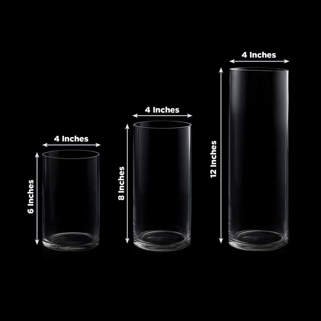 Set of 3 Glass Cylinder Vases - 6" 8" 12" Clear | eFavormart