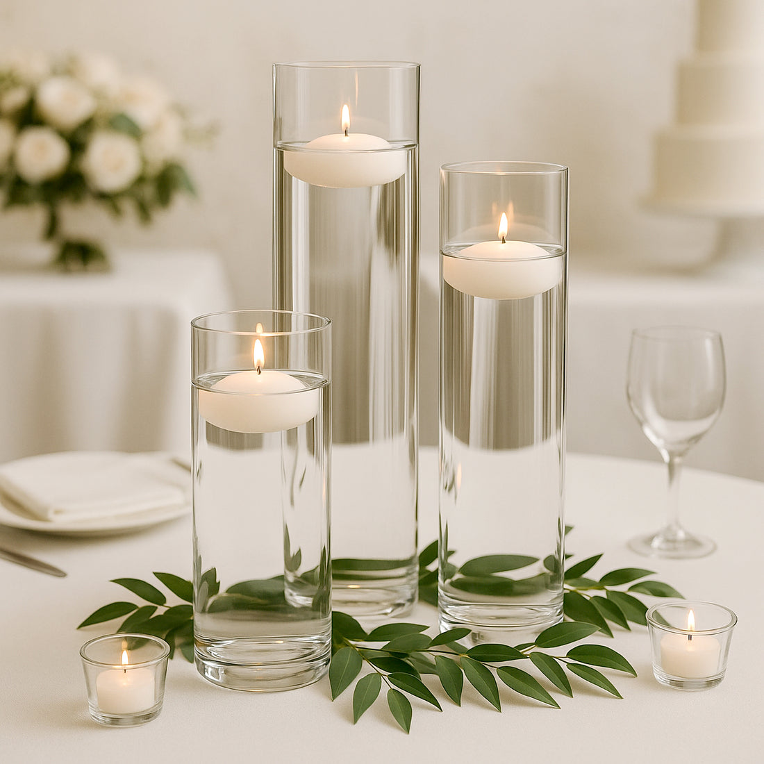 Set of 3 Glass Cylinder Vases 12" 14" 16" Clear | eFavormart