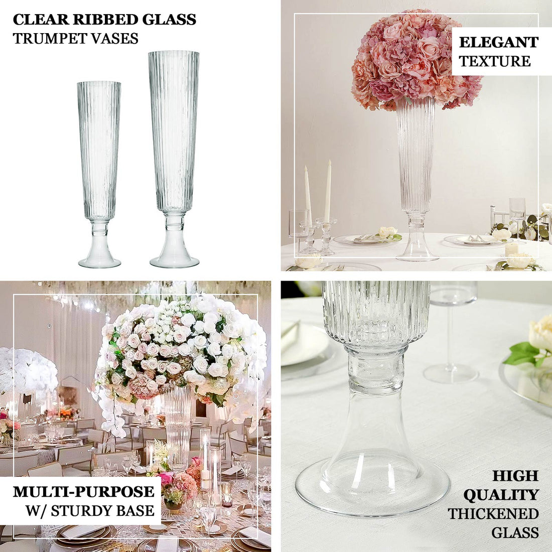 Ribbed Glass Trumpet Vases Clear 26" | eFavormart
