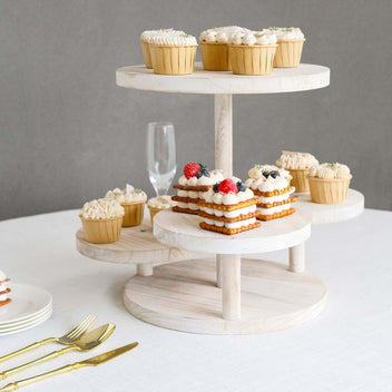 4-Tier Wooden Cake Stand Whitewash 14" | eFavormart