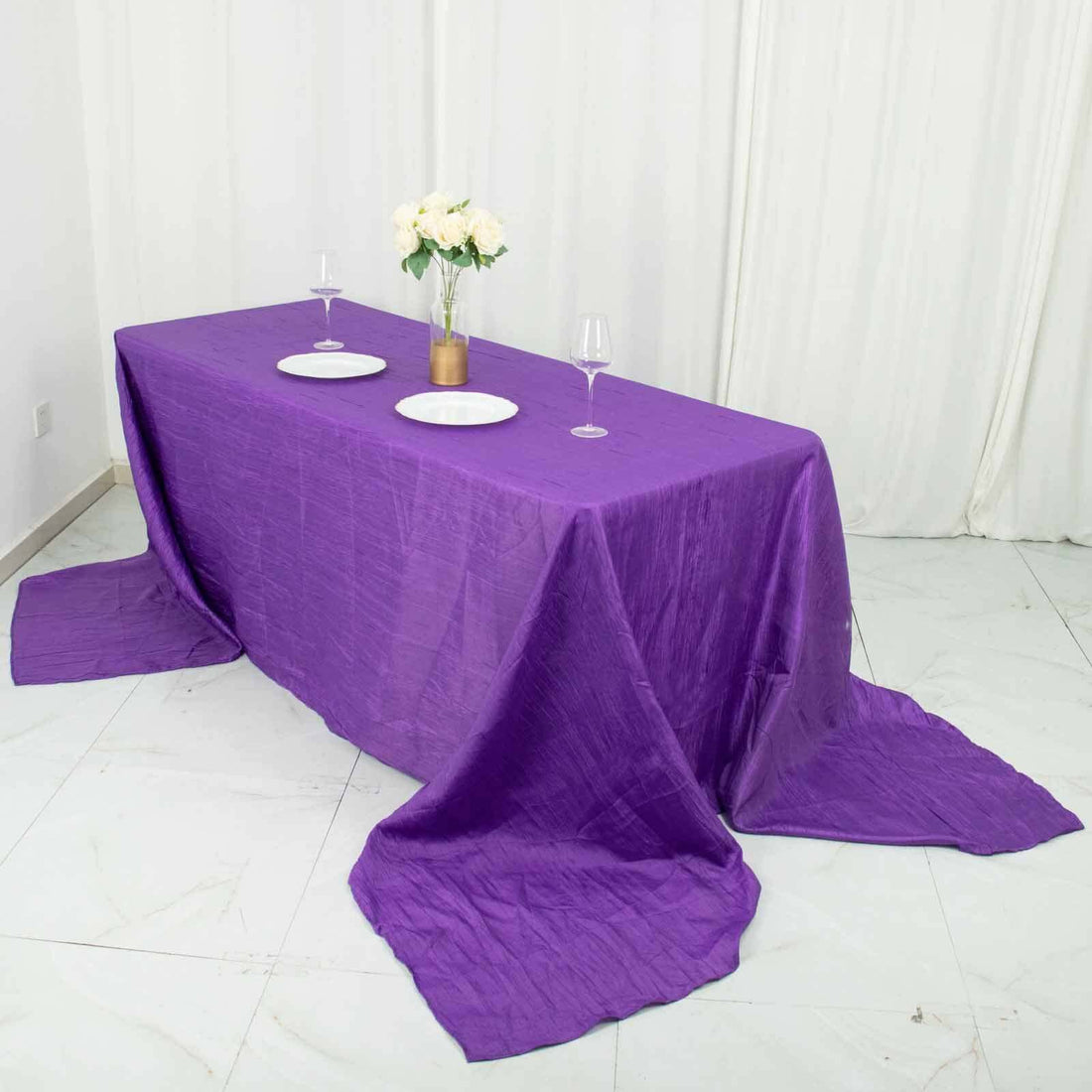 Accordion Crinkle Tablecloth 90"x156" Purple | eFavormart