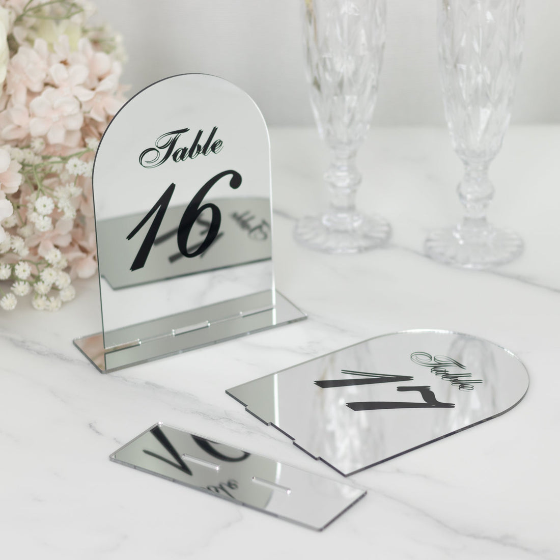 Silver Mirror Arch Table Numbers for Weddings | eFavormart