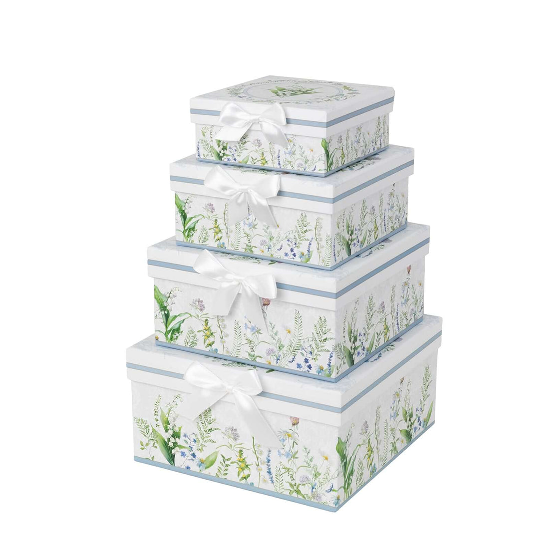Cardstock Nesting Gift Boxes 6",7",8",9" White Green | eFavormart