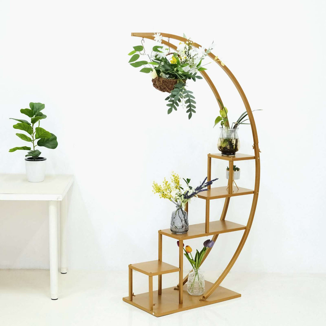Gold Metal 4-Tier Half Moon Plant Shelf Rack | eFavormart