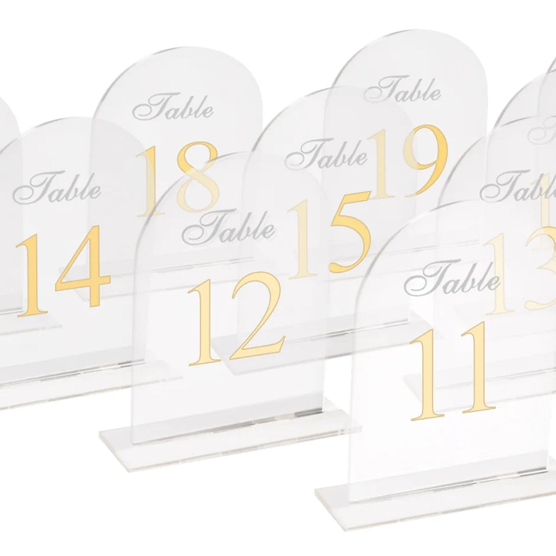 Clear Acrylic Arch Table Numbers – Gold Print | eFavormart
