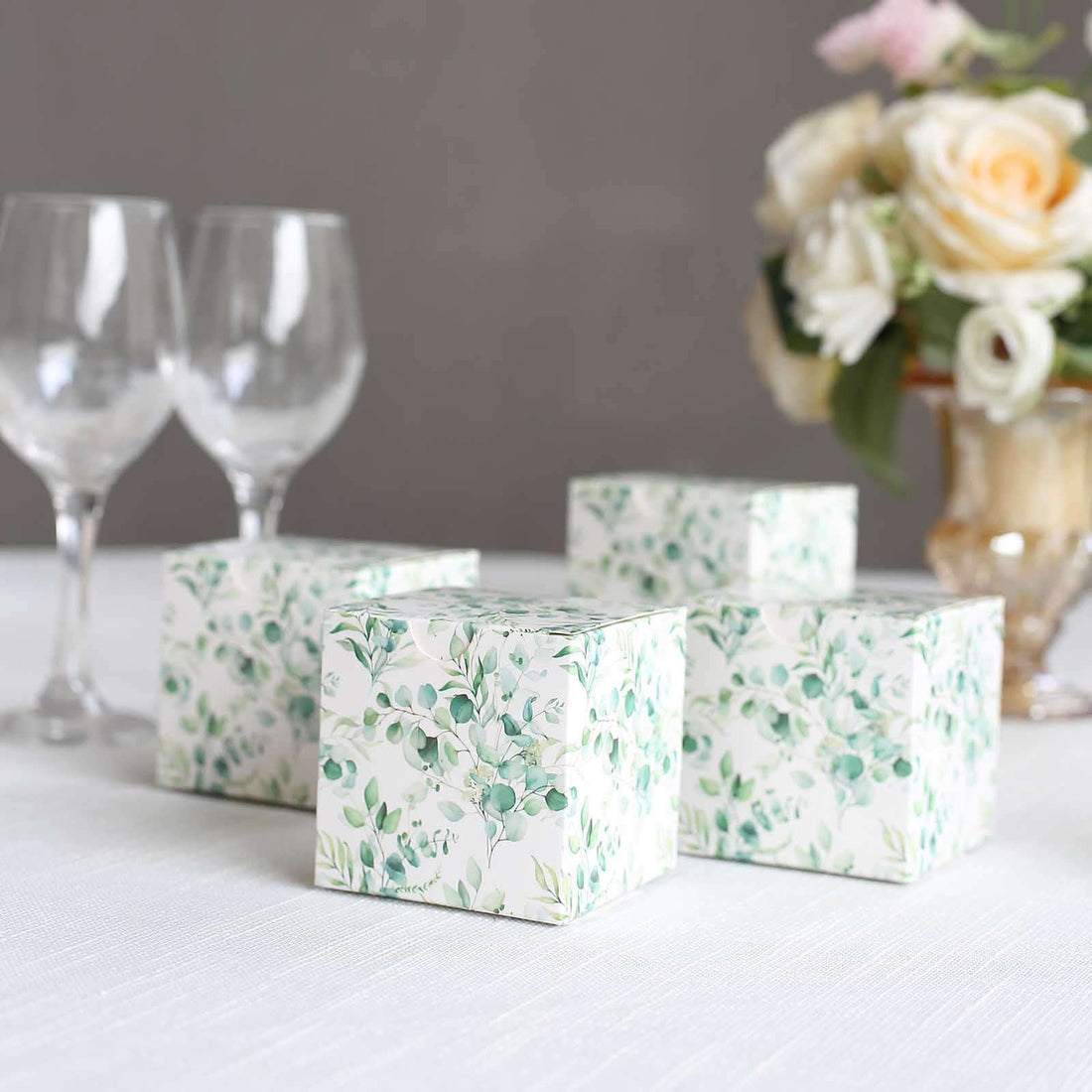 25-Pack White Green Eucalyptus Gift Boxes 3"x3"x3" | eFavormart
