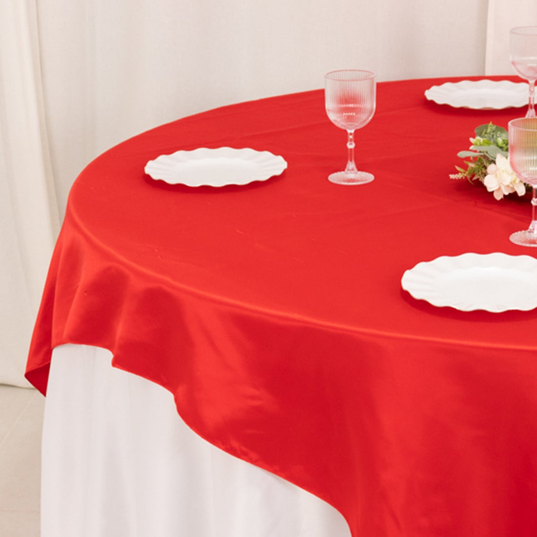 Lamour Satin Table Overlay 72"x72" Red | eFavormart
