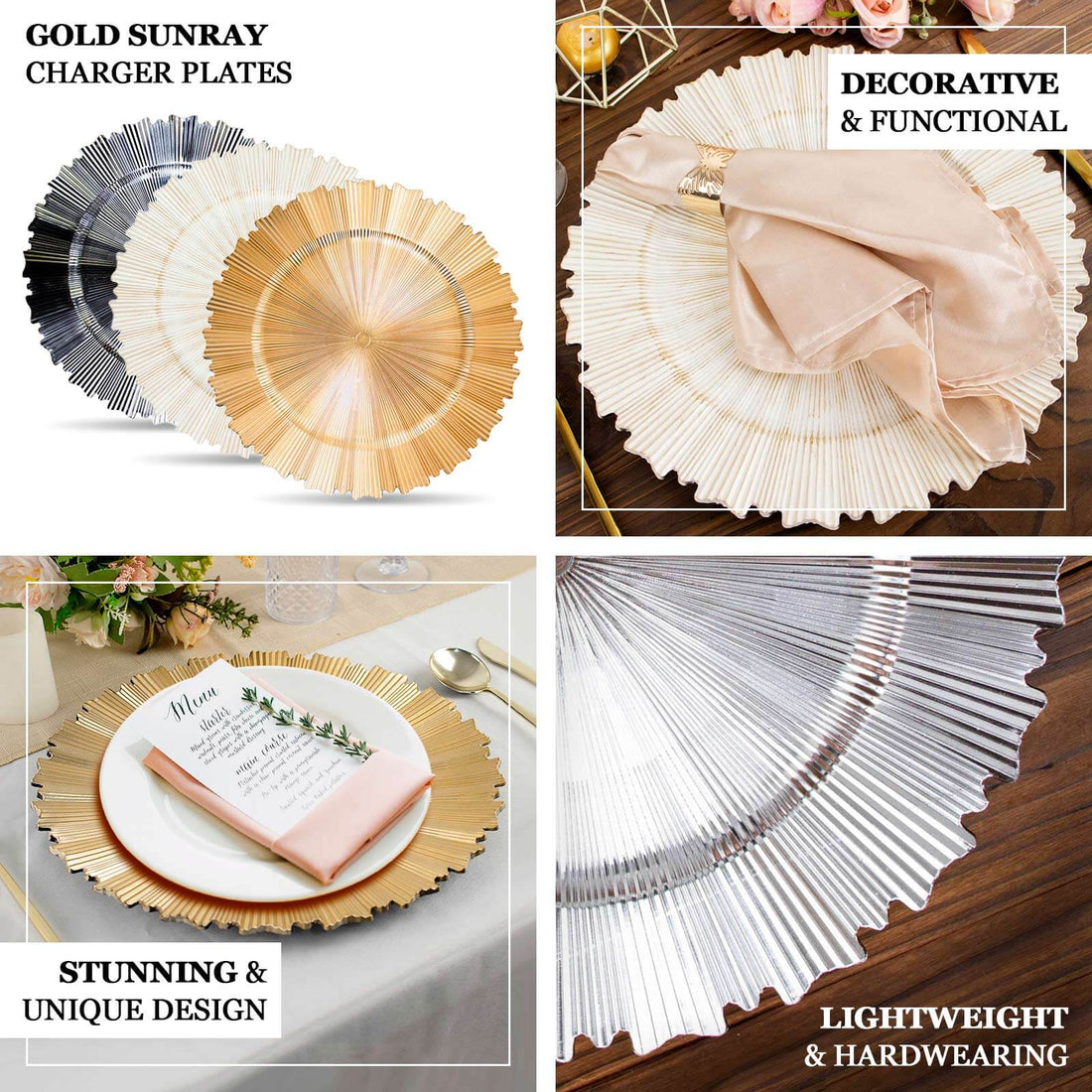 Washwhite Sunray Scalloped Rim Charger Plates | eFavormart