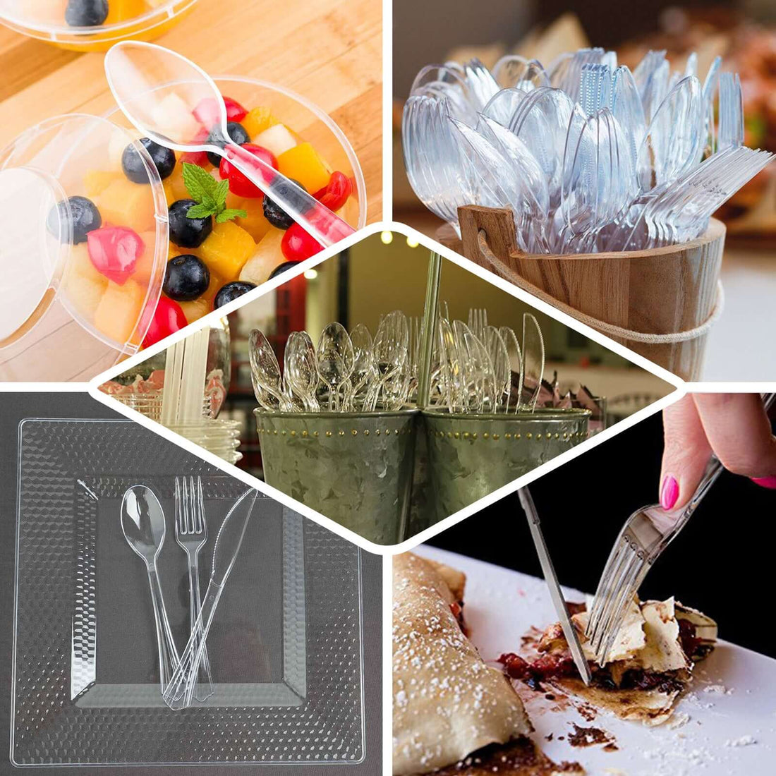 Plastic Silverware Set 7" Fan Flared Transparent Black | eFavormart