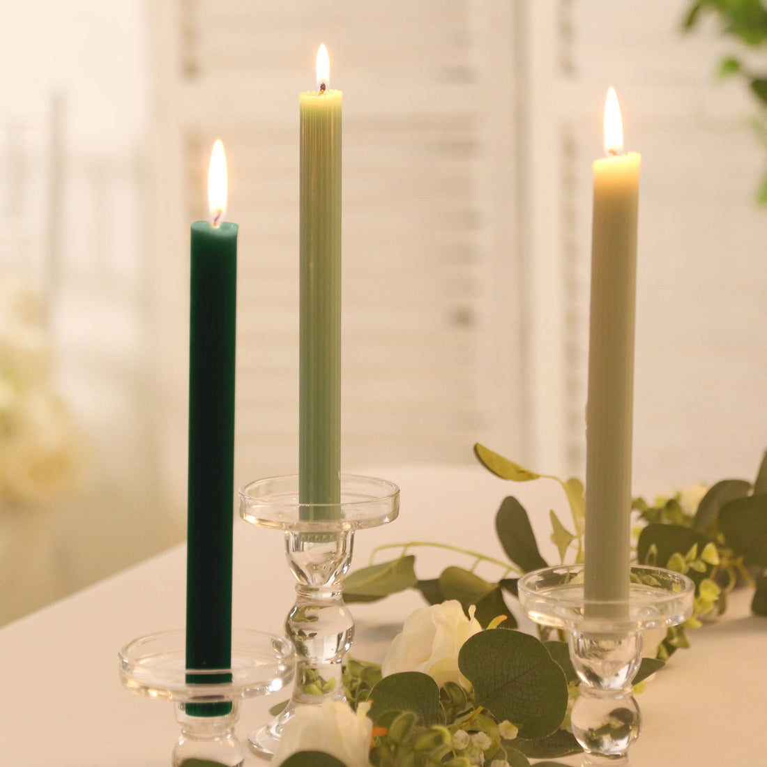 Assorted Sage Green Ribbed Taper Candles | eFavormart
