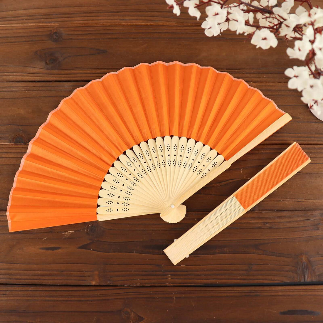 5-Pack Orange Asian Silk Folding Fans | eFavormart