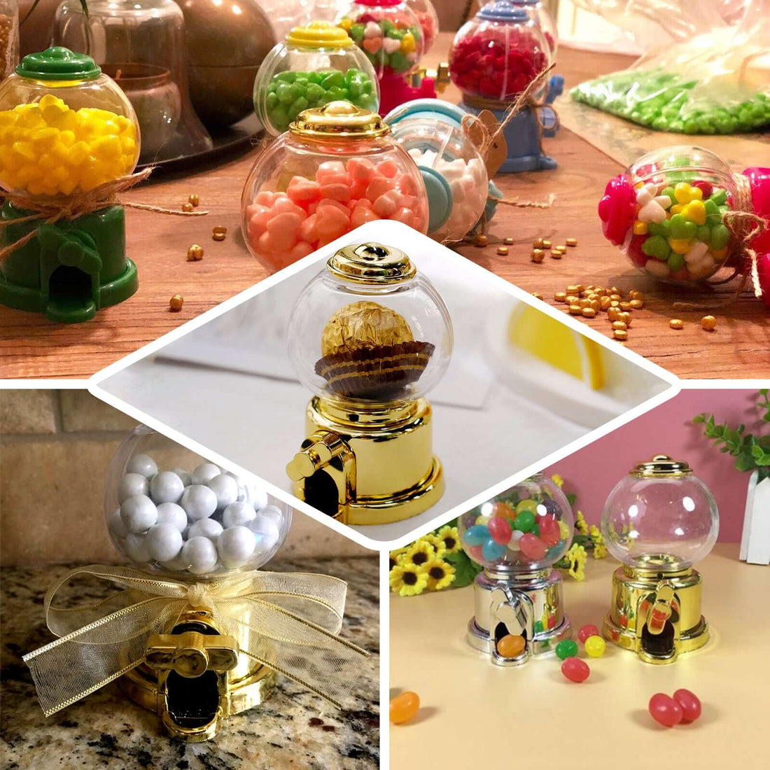 6-Pack Gold Mini Gumball Machine Gift Boxes | eFavormart